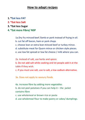 Adapting Recipes - KS3 and KS4 | Teaching Resources