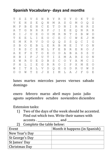 Spanish vocabulary word searches 3 Basics | Teaching Resources