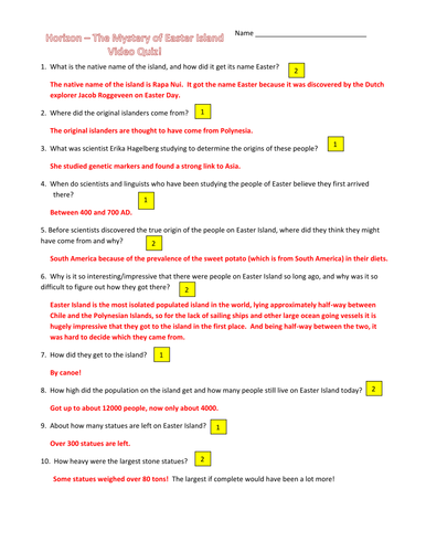 Horizon: Mystery of Easter Island Movie Guide Quiz | Teaching Resources