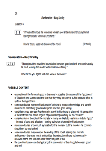 Mary Shelley Frankenstein Lessons AQA A Level | Teaching Resources