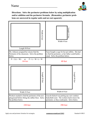 Area and Perimeter Word Problems - 4.MD.3 | Teaching Resources