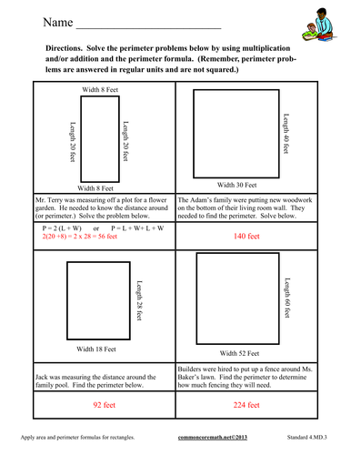 Area and Perimeter Word Problems - 4.MD.3 | Teaching Resources