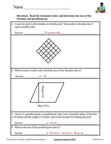 Find Area of Polygons - 6.G.1 | Teaching Resources