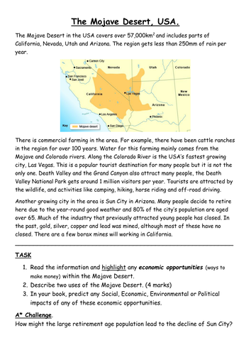 Desert in an MEDC - Mojave Desert | Teaching Resources