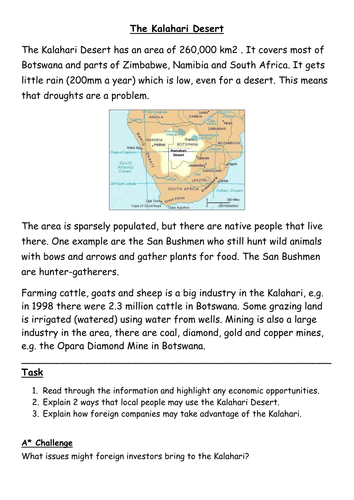 Desert in an LEDC - Kalahari Desert | Teaching Resources