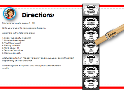 Behavior Clip Chart (mustache) | Teaching Resources