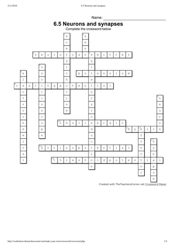 IB Biology 2016 Topic 6 Human Physiology Crossword Puzzles | Teaching ...