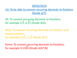Converting recurring decimals into fractions | Teaching Resources