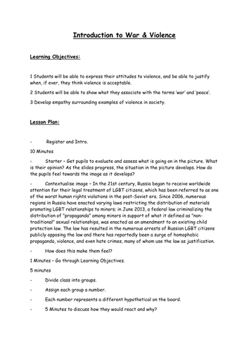 Introduction to War & Violence - Template Lesson - Resource Pack ...