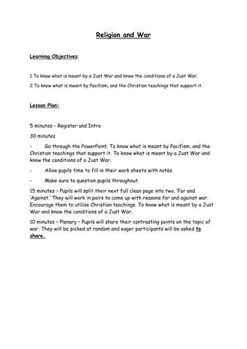 Religion and War - Template Lesson - Resource Pack | Teaching Resources