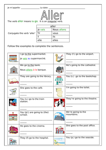 FRENCH - ALLER - Où vas-tu? - Worksheets | Teaching Resources