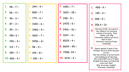 Yr 5 division worksheet with answers 4 levels of challenges | Teaching ...