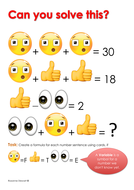 Emoji picture story formulae task and card activity - worksheets ...