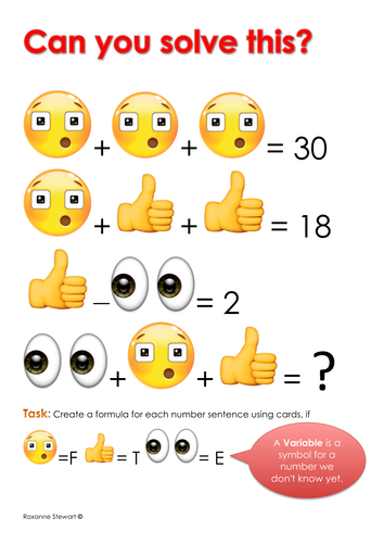 Emoji picture story formulae task and card activity - worksheets ...
