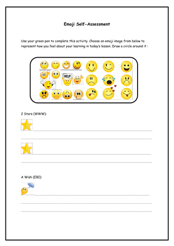 Emoji Self Assessment Sheet by TeachingGroup - Teaching Resources - TES