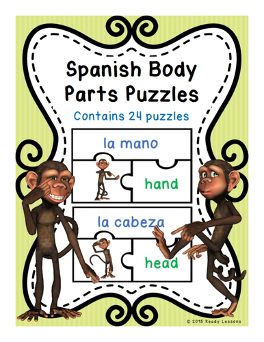 Spanish Body Parts Vocabulary Game Puzzles for Spanish Center ESL / ELL ...