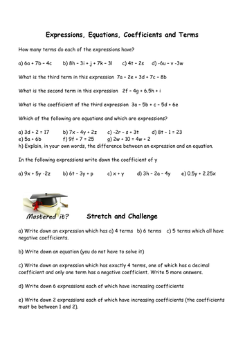Coefficients, Terms, Equations and Expressions by goodridge18 ...