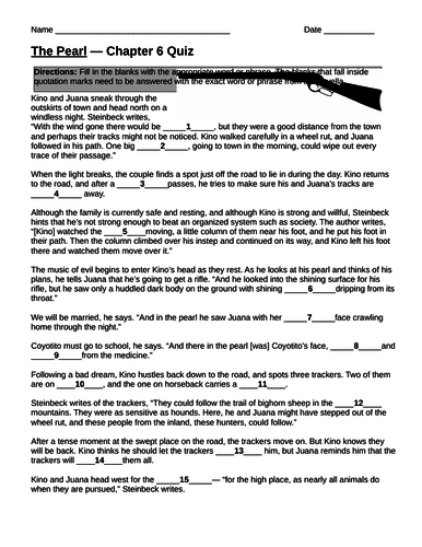 The Pearl by John Steinbeck Novel Chapter Quizzes w/ Answers (6 Quizzes ...