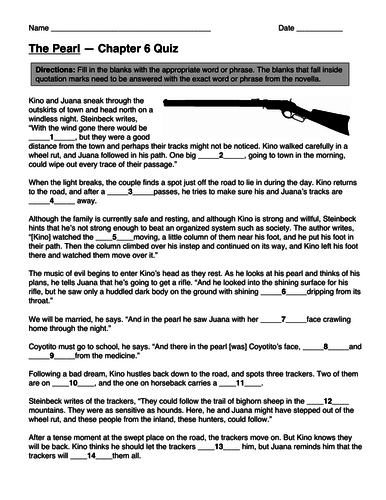 The Pearl by John Steinbeck Novel Chapter Quizzes w/ Answers (6 Quizzes ...