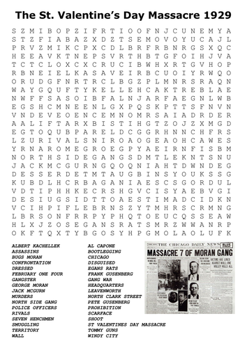 The St. Valentine’s Day Massacre 1929 Word Search | Teaching Resources