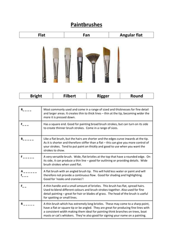 paintbrushes worksheet | Teaching Resources