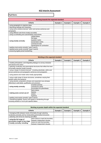 KS2 Interim assessment checklist - Writing * Now with child friendly ...