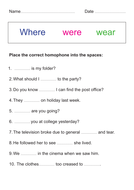Homophones - Where, were, wear | Teaching Resources