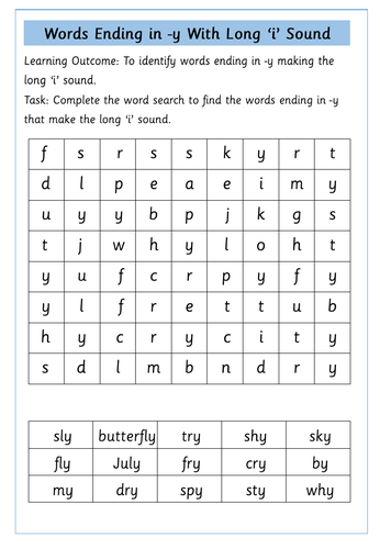 'y' at the end of word with long 'i' (aɪ) sound | Teaching Resources