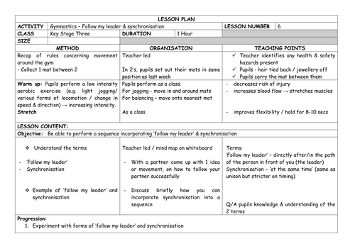 Detailed GYMNASTICS (Floorwork) Unit of Work - Yr 7 Lesson Plans x7 ...