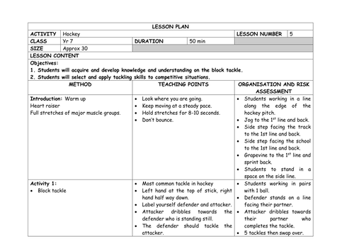 Detailed HOCKEY Unit of Work - Yr 7 Lesson Plans x 8 | Teaching Resources