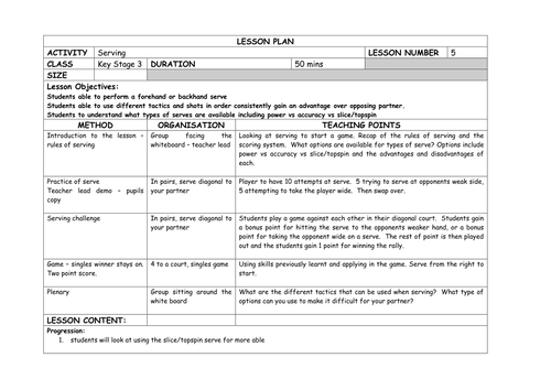 Detailed TABLE TENNIS Unit of Work - Yr 9 Lesson Plans x 8 | Teaching ...