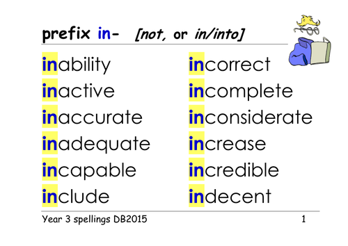Year 3 spellings: prefixes: un-, dis-, mis-, in-, il-, im-, ir ...
