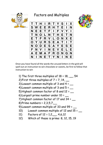 Factors and multiples wordsearch starter | Teaching Resources