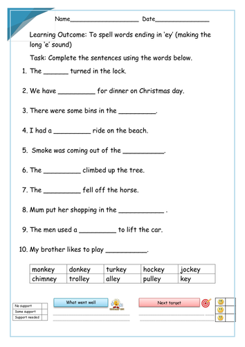 Words ending in 'ey' making the long 'e' sound (/i:/ sound spelt ey ...