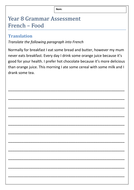 French - Grammar Assessment and Translation - Food | Teaching Resources