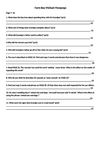 Farm Boy Michael Morpurgo | Teaching Resources