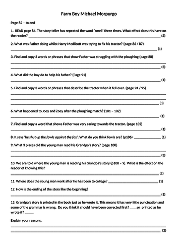 Farm Boy Michael Morpurgo | Teaching Resources