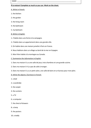 KS3 French my bedroom ma chambre cover pack | Teaching Resources