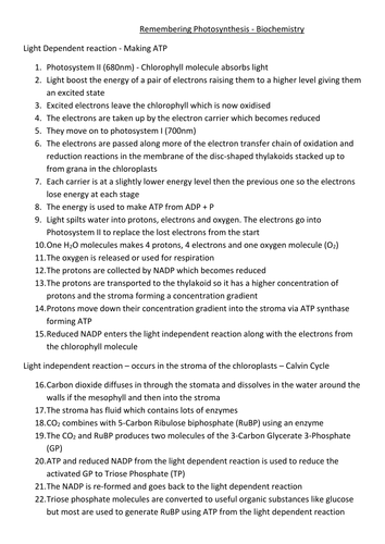 Memorising Photosynthesis - A2 Biology | Teaching Resources