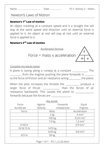 P2.1: Newton's 1st and 2nd Law, resultant force and F=ma calculations ...