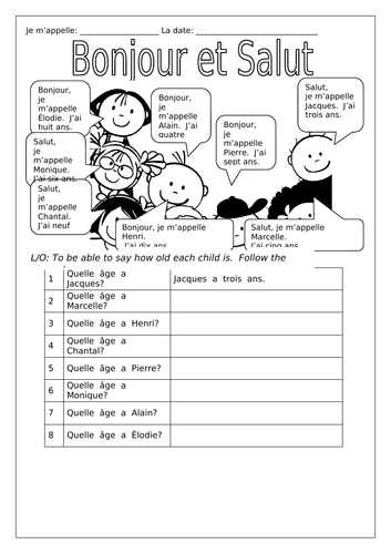 FRENCH - Bonjour et Salut - Greeting, name and age | Teaching Resources