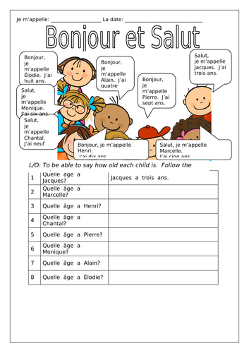 FRENCH - Bonjour et Salut - Greetings, name and age | Teaching Resources