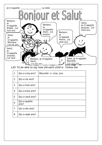 FRENCH - Bonjour et Salut - Greetings, name and age | Teaching Resources