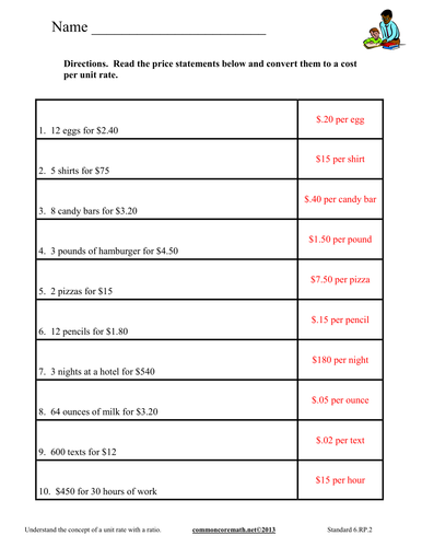 Unit Rates and Ratios - 6.RP.2 | Teaching Resources