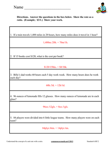 Unit Rates and Ratios - 6.RP.2 | Teaching Resources