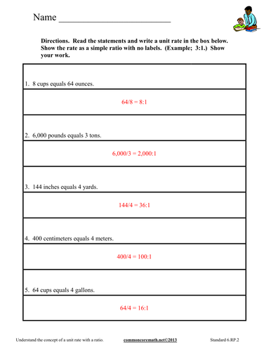 Unit Rates and Ratios - 6.RP.2 | Teaching Resources