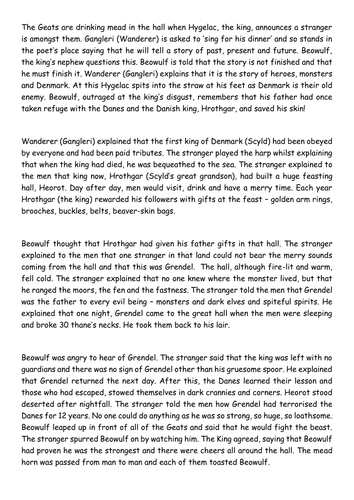 Beowulf story writing lesson plans for year 5/6 | Teaching Resources