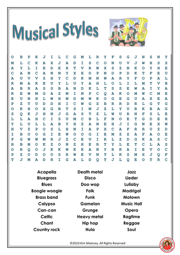 Music Styles Word Search by AussieMusicTeacher - UK Teaching Resources ...