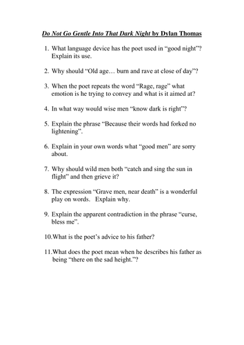"Do Not Go Gentle Into That Good Night" by Dylan Thomas | Teaching ...