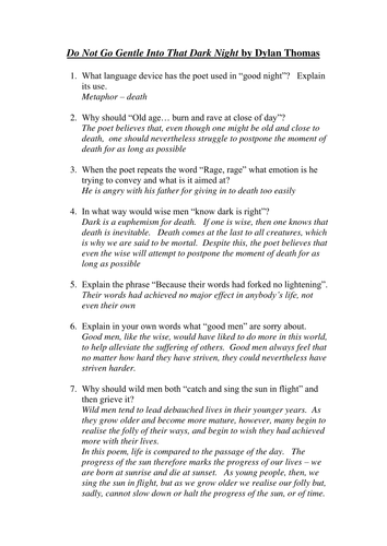 "Do Not Go Gentle Into That Good Night" by Dylan Thomas | Teaching ...